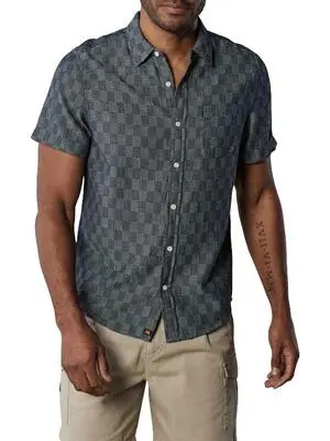 THE NORMAL BRAND Freshwater Short Sleeve Button-up Shirt - Summer Navy Check