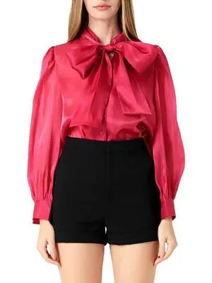 Endless Rose Organza Bow Tie Blouse - Fuchsia