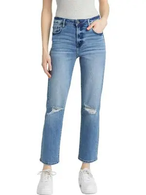 HIDDEN JEANS Distressed Straight Leg Jeans - Medium Dark Wash