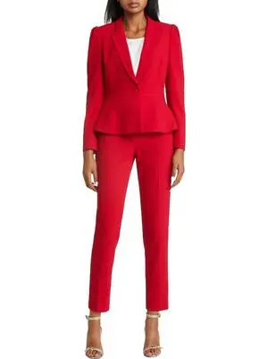 TAHARI ASL Peplum Blazer & Tapered Pants Set - Red