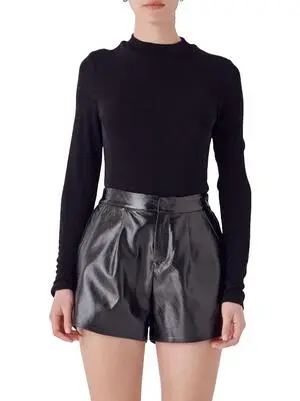 Endless Rose Sheen Stretch Mock Neck Top - Black