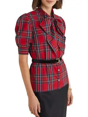 Vineyard Vines Plaid Bow-neck Cotton Poplin Shirt - Royal Stewart - Red