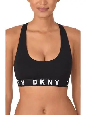 Dkny Logo Wirefree Racerback Bralette Black