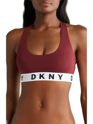 Dkny Logo Wirefree Racerback Bralette Chocolate Truffle