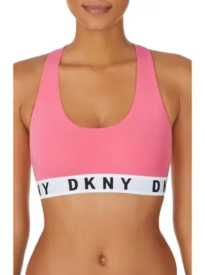 Dkny Logo Wirefree Racerback Bralette Pink Taffy