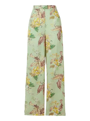 Zimmermann Matchmaker Floral-print Linen Straight-leg Pants - Green