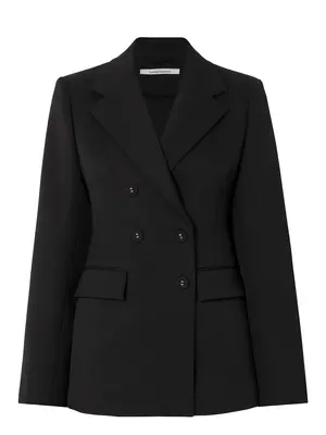 Another Tomorrow Double-breasted Wool-blend Twill Blazer - Black