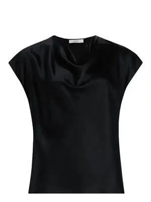 Vince Cap-sleeve Silk Satin Blouse - Black