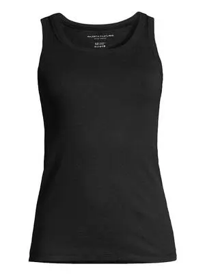 Majestic Filatures Rib-knit Cotton-blend Scoopneck Tank Top - Noir
