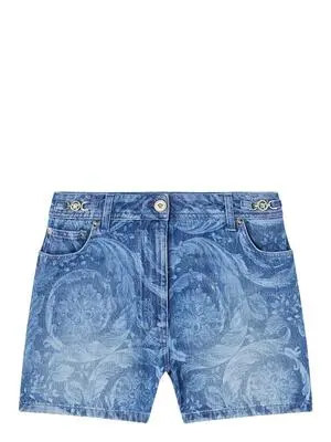 Versace Abstract Pattern Denim Shorts - Medium Blue