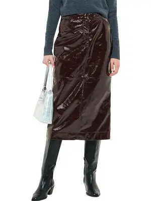 Whistles Rachel Patent Leather Skirt - Chocolate