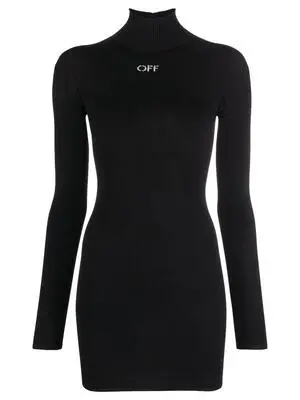 Off-White Logo-embellished Ribbed Shirt Dress - Black