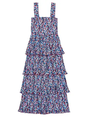 GANNI Floral-print Layered Midi Dress - Blue