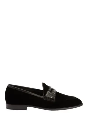 GIUSEPPE ZANOTTI Termy Rhinestone Velvet Loafers - Black