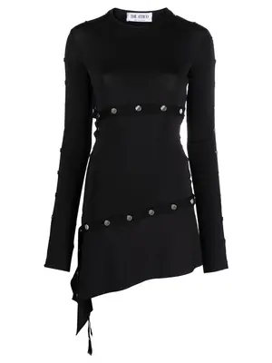 Attico Studded Asymmetric Convertible Mini Dress - Black