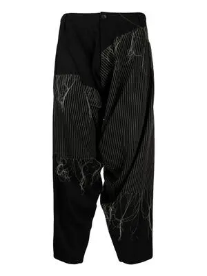 Yohji Yamamoto Pinstriped Frayed Trousers - Black
