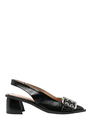 GANNI 50mm Eyelet-detail Slingback Pumps - Black