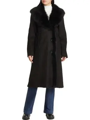 HISO Libra Longline Genuine Shearling Coat - Jet Suede Toscana Rasado