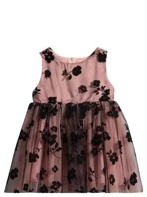 POPATU Flocked Floral Overlay Tulle Dress - Peach