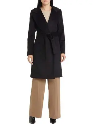Fleurette Fleurette Casey Belted Cashmere Wrap Coat Black