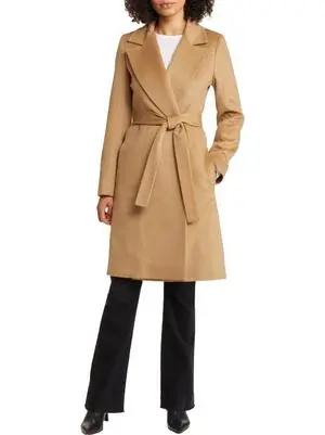 Fleurette Casey Belted Cashmere Wrap Coat - Camel