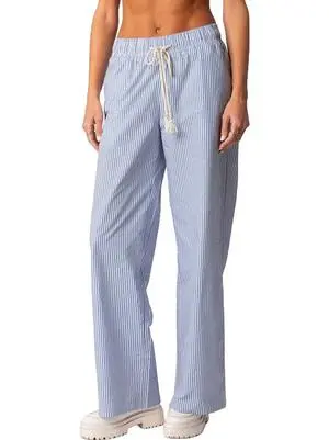 EDIKTED Stripe Wide Leg Cotton Pants - Blue