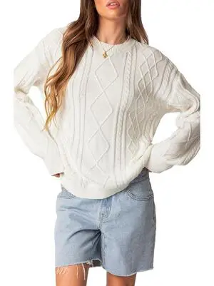 EDIKTED Jessy Oversized Cable Knit Sweater - Cream