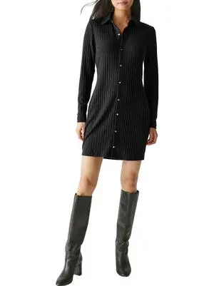 Michael Stars Kayla Long-sleeve Ribbed Mini Dress - Black
