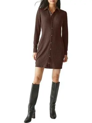 Michael Stars Kayla Long-sleeve Ribbed Mini Dress - Java