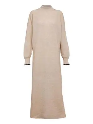 Brunello Cucinelli Alpaca And Cotton Midi Dress - Grey