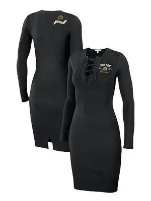 WEAR BY ERIN ANDREWS Boston Bruins Lace-up Ribbed Dress - Black
