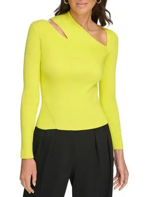 Dkny Cutout Shoulder Asymmetric Neck Ribbed Sweater - Limonata