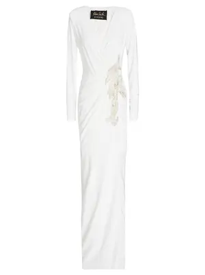 RHEA COSTA Wrap-effect Embellished Gown - Ivory