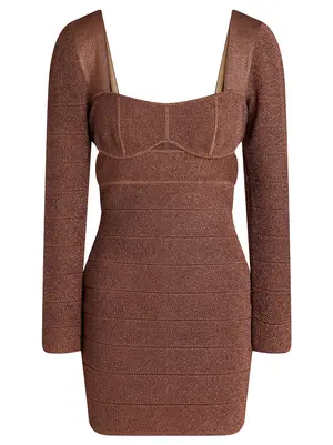 Herve Leger Cutout Metallic Bandage Mini Dress - Brown
