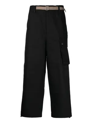 SPOONYARD Cropped Wide-leg Cargo Trousers - Black
