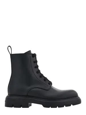 FERRAGAMO Leather Combat Boots - Black