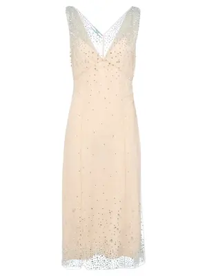 Prada Crystal-embellished Tulle Midi Dress - Neutrals