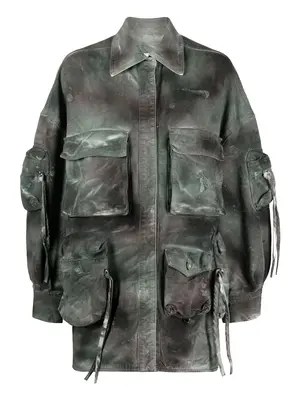 Attico Fern Distressed Denim Jacket - Green