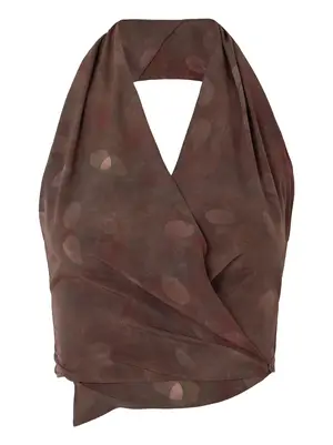 CORTANA Net Sustain Nolita Printed Silk-blend Halterneck Wrap Top - Brown
