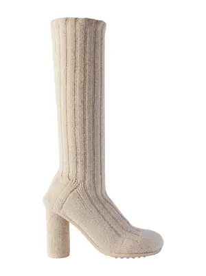 Bottega Veneta Atomic Ribbed-knit Knee-high Boots - Neutrals