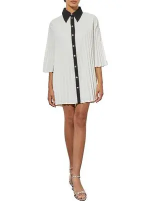 Ming Wang Ming Wang Pleated Mini Shirtdress White/black