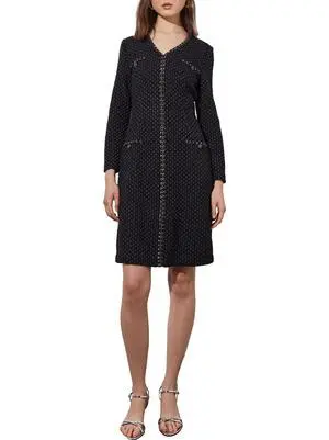 Ming Wang Metallic Braid Detail Long Sleeve Dress - Blk/granite