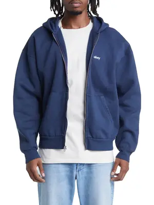 Obey Relaxed Pigment Zip Hoodie Pigment Academy Navy