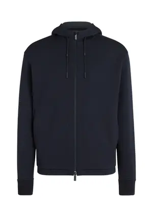 Zegna High Performance Wool Blend Full Zip Hoodie - Navy Blue