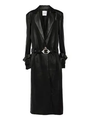 Attico Belted Leather Coat - Black