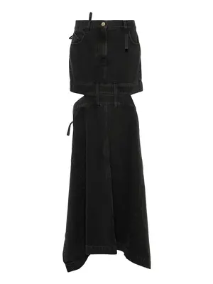 Attico Deconstructed Denim Maxi Skirt - Black
