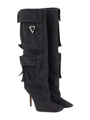 Attico Sienna Denim Knee-high Boots - Grey