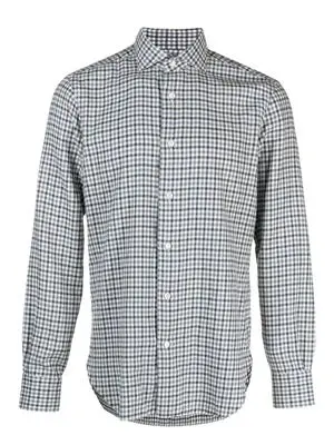 BARBA NAPOLI Fine-check Cotton Flannel Shirt
