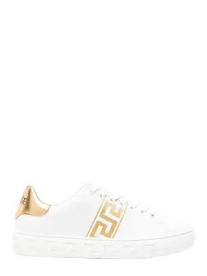 Versace Greca-embroidered Leather Sneakers - White