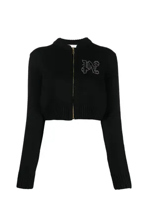 Palm Angels Monogram-appliqué Zip-up Sweatshirt - Black
